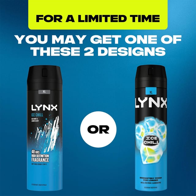 Lynx XL Ice Chill Body Spray Deo 48H Fresh Iced Mint & Lemon Scent ...